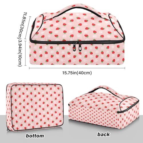 Kcldeci Insulated Thermal Food Carrier Insulated Casserole Carrier for Hot or Cold Food,Fruit Pattern on Pink Background Insulated Tote Bag for Potluck Cookouts Parties Picnic,Lasagna Lugger