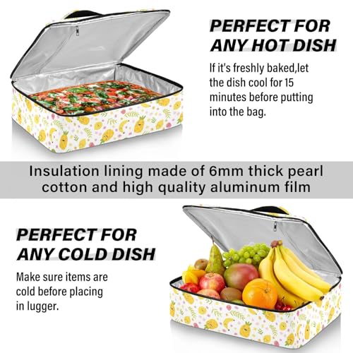 Kcldeci Insulated Thermal Food Carrier Insulated Casserole Carrier for Hot or Cold Food,Pineapple Lemon Strawberry Insulated Tote Bag for Potluck Cookouts Parties Picnic,Lasagna Lugger