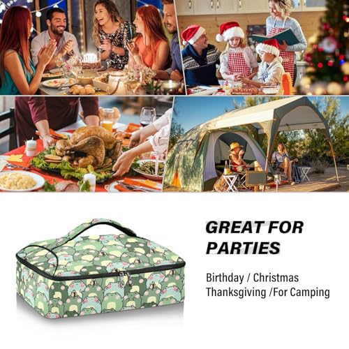 Kcldeci Insulated Thermal Food Carrier Insulated Casserole Carrier for Hot or Cold Food,Cute Chubby Frog Insulated Tote Bag for Potluck Cookouts Parties Picnic,Lasagna Lugger