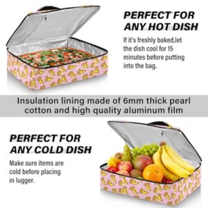 Kcldeci Insulated Thermal Food Carrier Insulated Casserole Carrier for Hot or Cold Food,Pizza Pattern Food Lovers Insulated Tote Bag for Potluck Cookouts Parties Picnic,Lasagna Lugger