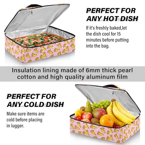 Kcldeci Insulated Thermal Food Carrier Insulated Casserole Carrier for Hot or Cold Food,Pizza Pattern Food Lovers Insulated Tote Bag for Potluck Cookouts Parties Picnic,Lasagna Lugger