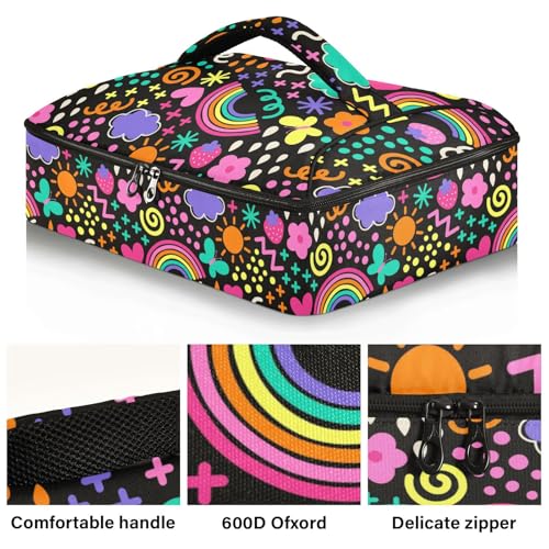 Kcldeci Insulated Thermal Food Carrier Insulated Casserole Carrier for Hot or Cold Food,Rainbow Flower Insulated Tote Bag for Potluck Cookouts Parties Picnic,Lasagna Lugger