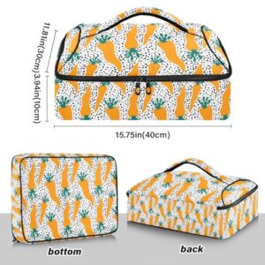 Kcldeci Insulated Thermal Food Carrier Insulated Casserole Carrier for Hot or Cold Food,Summer Vegetable Cartoon Carrot Insulated Tote Bag for Potluck Cookouts Parties Picnic,Lasagna Lugger