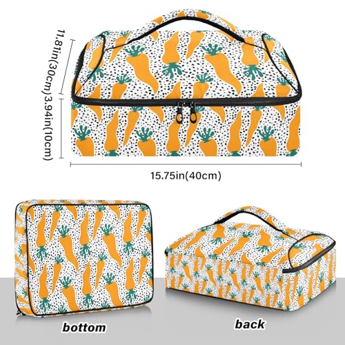 Kcldeci Insulated Thermal Food Carrier Insulated Casserole Carrier for Hot or Cold Food,Summer Vegetable Cartoon Carrot Insulated Tote Bag for Potluck Cookouts Parties Picnic,Lasagna Lugger