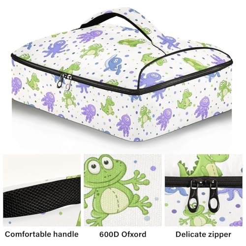 Kcldeci Insulated Thermal Food Carrier Insulated Casserole Carrier for Hot or Cold Food,Turtle Crocodile Octopus Insulated Tote Bag for Potluck Cookouts Parties Picnic,Lasagna Lugger