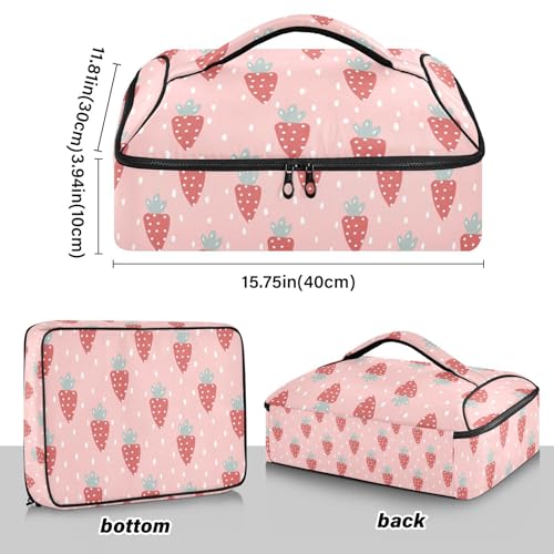 Kcldeci Insulated Thermal Food Carrier Insulated Casserole Carrier for Hot or Cold Food,Carrots and White Dots on A Pink Insulated Tote Bag for Potluck Cookouts Parties Picnic,Lasagna Lugger