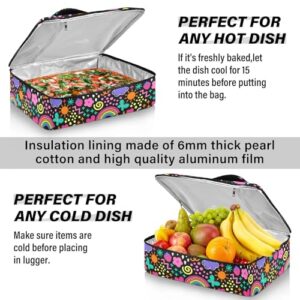 Kcldeci Insulated Thermal Food Carrier Insulated Casserole Carrier for Hot or Cold Food,Rainbow Flower Insulated Tote Bag for Potluck Cookouts Parties Picnic,Lasagna Lugger