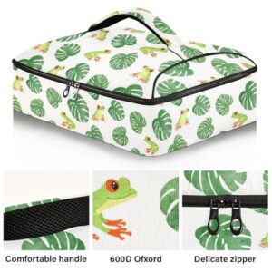 Kcldeci Insulated Thermal Food Carrier Insulated Casserole Carrier for Hot or Cold Food,Green Frogs and Tropical Leaves Insulated Tote Bag for Potluck Cookouts Parties Picnic,Lasagna Lugger