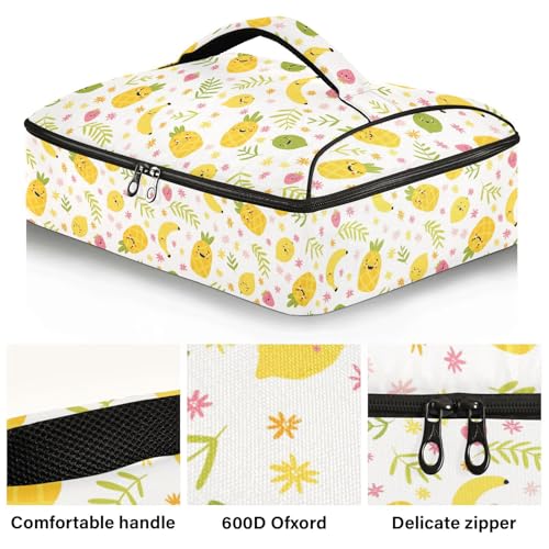 Kcldeci Insulated Thermal Food Carrier Insulated Casserole Carrier for Hot or Cold Food,Pineapple Lemon Strawberry Insulated Tote Bag for Potluck Cookouts Parties Picnic,Lasagna Lugger