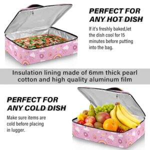 Kcldeci Insulated Thermal Food Carrier Insulated Casserole Carrier for Hot or Cold Food,Cartoon Rainbows Clouds Stars Heart Insulated Tote Bag for Potluck Cookouts Parties Picnic,Lasagna Lugger