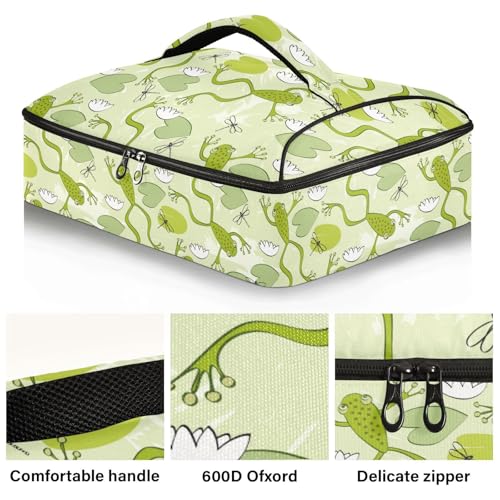 Kcldeci Insulated Thermal Food Carrier Insulated Casserole Carrier for Hot or Cold Food,Frogs and Dragonflies Insulated Tote Bag for Potluck Cookouts Parties Picnic,Lasagna Lugger