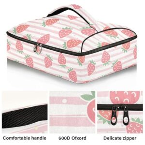 Kcldeci Insulated Thermal Food Carrier Insulated Casserole Carrier for Hot or Cold Food,Strawberry Pink Berry Insulated Tote Bag for Potluck Cookouts Parties Picnic,Lasagna Lugger