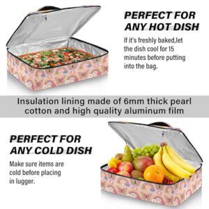 Kcldeci Insulated Thermal Food Carrier Insulated Casserole Carrier for Hot or Cold Food,Retro Daisies Butterflies Insulated Tote Bag for Potluck Cookouts Parties Picnic,Lasagna Lugger