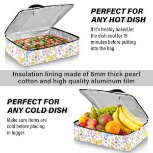 Kcldeci Insulated Thermal Food Carrier Insulated Casserole Carrier for Hot or Cold Food,Butterfly Pattern with Flowers Insulated Tote Bag for Potluck Cookouts Parties Picnic,Lasagna Lugger