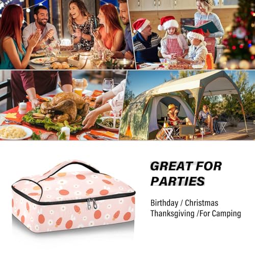 Kcldeci Insulated Thermal Food Carrier Insulated Casserole Carrier for Hot or Cold Food,Rabbit Ears Carrots and Daisy Flower Insulated Tote Bag for Potluck Cookouts Parties Picnic,Lasagna Lugger