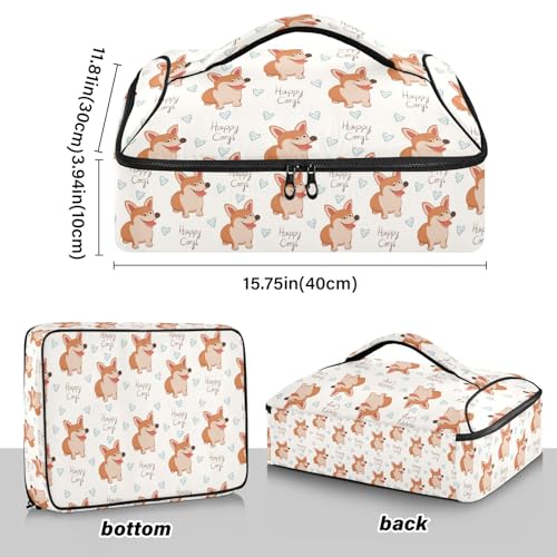 Kcldeci Insulated Thermal Food Carrier Insulated Casserole Carrier for Hot or Cold Food,Dog Happy Corgi Insulated Tote Bag for Potluck Cookouts Parties Picnic,Lasagna Lugger