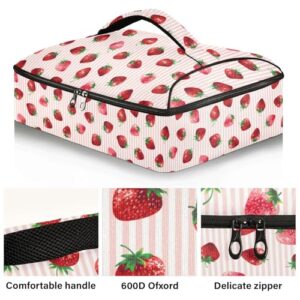 Kcldeci Insulated Thermal Food Carrier Insulated Casserole Carrier for Hot or Cold Food,Pattern Of The Strawberry Insulated Tote Bag for Potluck Cookouts Parties Picnic,Lasagna Lugger