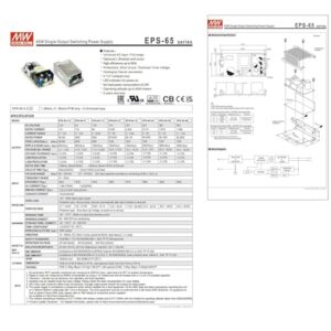 TorqCali EPS-65-7.5-C 65W Single Output Switching Power Supply 7.5V 8.68A, 84% Efficiency, Universal AC Input, Enclosed Type, for Robotics, Automation, and Industrial Applications