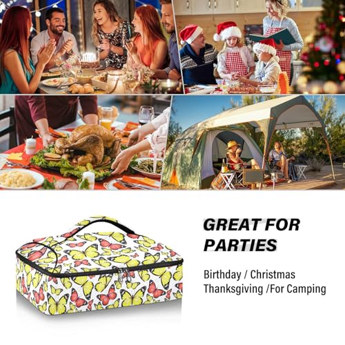 Kcldeci Insulated Thermal Food Carrier Insulated Casserole Carrier for Hot or Cold Food,Yellow and Red Butterfly Insulated Tote Bag for Potluck Cookouts Parties Picnic,Lasagna Lugger