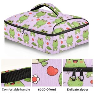 Kcldeci Insulated Thermal Food Carrier Insulated Casserole Carrier for Hot or Cold Food,Happy Frogs on Purple Insulated Tote Bag for Potluck Cookouts Parties Picnic,Lasagna Lugger