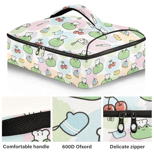 Kcldeci Insulated Thermal Food Carrier Insulated Casserole Carrier for Hot or Cold Food,Cute Face Frog Insulated Tote Bag for Potluck Cookouts Parties Picnic,Lasagna Lugger