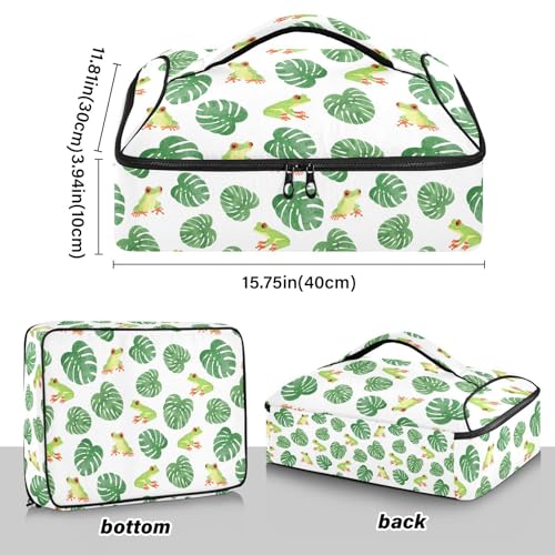 Kcldeci Insulated Thermal Food Carrier Insulated Casserole Carrier for Hot or Cold Food,Green Frogs and Tropical Leaves Insulated Tote Bag for Potluck Cookouts Parties Picnic,Lasagna Lugger