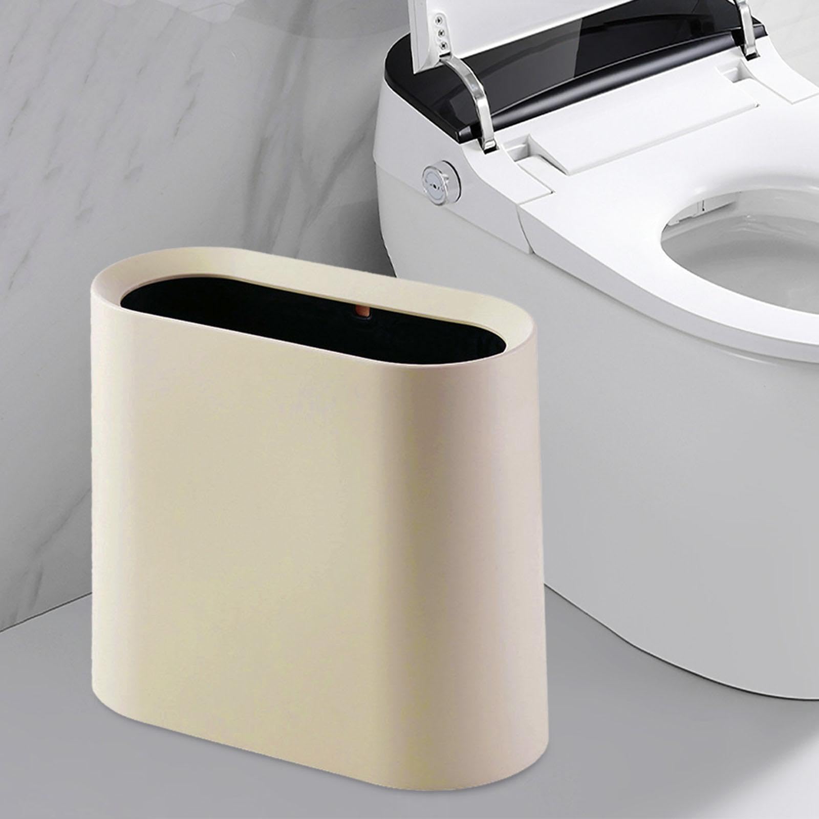 IEUDNS Slim Trash Can Narrow Small Garbage Bin Garbage Can Modern Paper Basket Wastebasket Dustbin for Home Bedroom Bathroom Toilet, Khaki