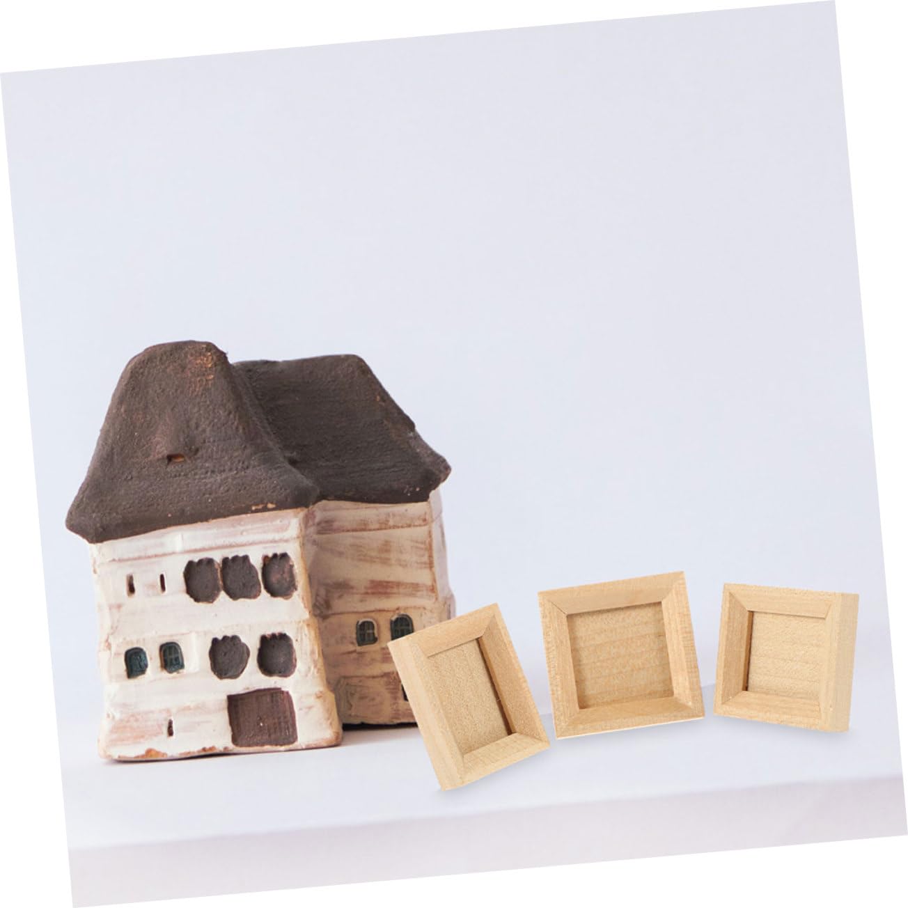 BRIGHTFUFU 3pcs Dollhouse Photo Frame Picture Frames Photo Frames Doll House Micro Landscape Decors Micro Photo Frame Decorative Photo Frame Mini House Ornament Photo Frame Model Beige Wood