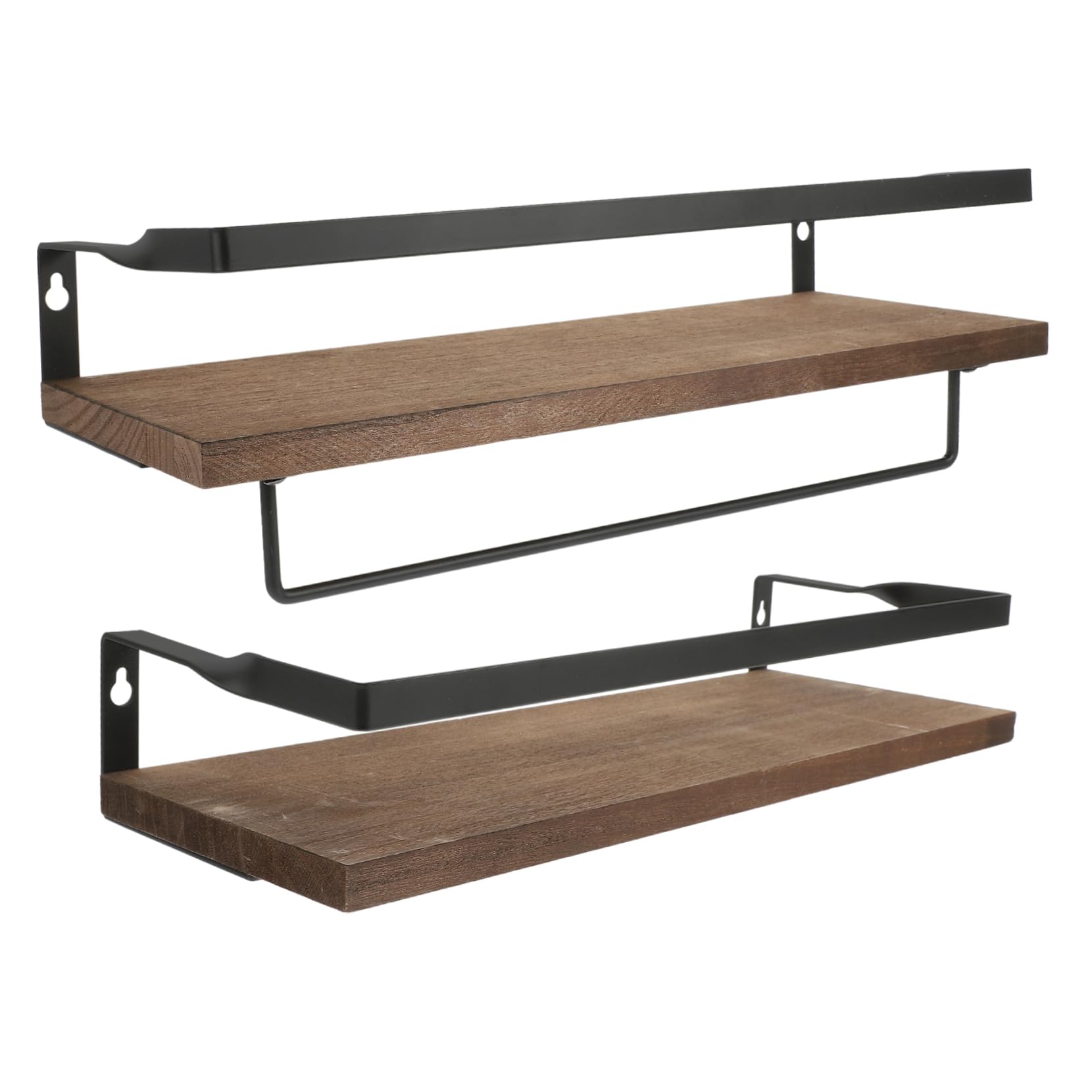 Cabilock 2pcs Metal Wall Kitchen Shelves Wooden Storage Shelf Wall Mounted Storage Rack Brown Wall-Mounted Shelf