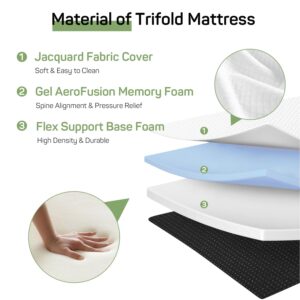 4 Inch Folding Mattress Single Size, Foldable Floor Memory Foam Mattress, Portable Camping Mattress, CertiPUR-US Certified Collapsible Bed Mattress Pad