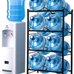 8-Tray Water Jug Rack, Storage 5 Gallon Water Cooler Bottle Holder Stand, 4-Tiers with 2-Rows Heavy Duty Carbon Steel 5 Gal Water Bottle Organizer for Home, Office, Kitchen, Warehouse, Black