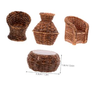 BESTonZON 1 Set Mini Garden Decor Mini Woven Chair Light Brown Doll House Supplies Doll House Resin