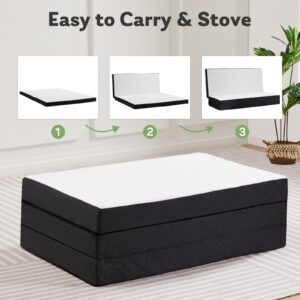 4 Inch Folding Mattress Single Size, Foldable Floor Memory Foam Mattress, Portable Camping Mattress, CertiPUR-US Certified Collapsible Bed Mattress Pad