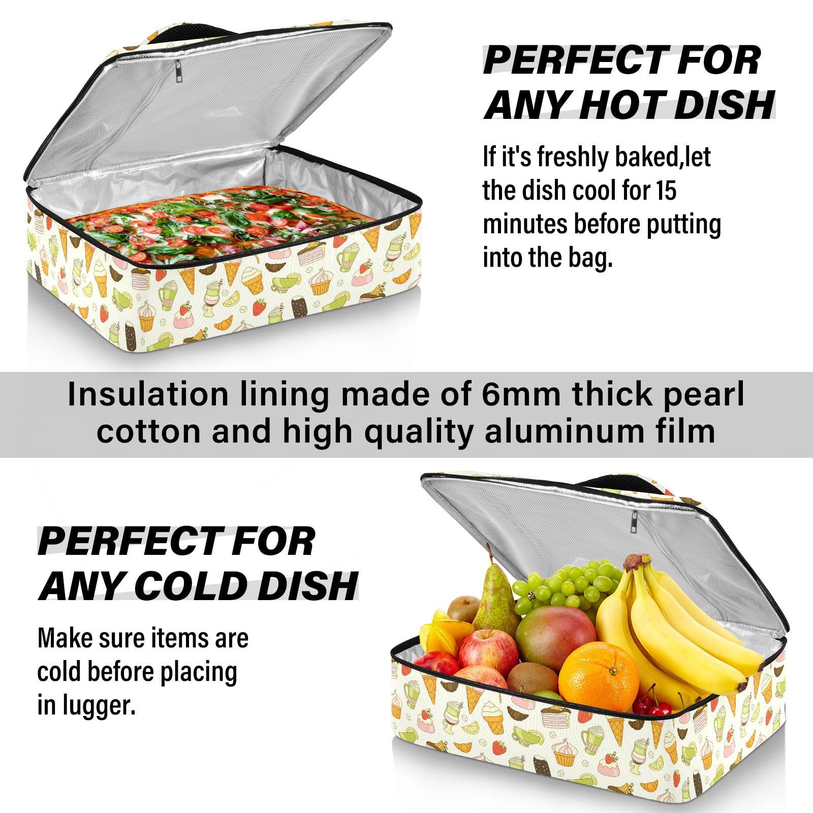 Kcldeci Insulated Thermal Food Carrier Insulated Casserole Carrier for Hot or Cold Food,Sweets Ice-cream Cake and Coffee Insulated Tote Bag for Potluck Cookouts Parties Picnic,Lasagna Lugger