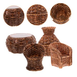 BESTonZON 1 Set Mini Garden Decor Mini Woven Chair Light Brown Doll House Supplies Doll House Resin