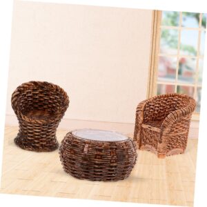 BESTonZON 1 Set Mini Garden Decor Mini Woven Chair Light Brown Doll House Supplies Doll House Resin