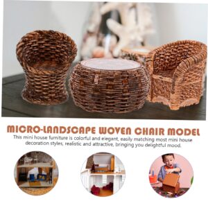 BESTonZON 1 Set Mini Garden Decor Mini Woven Chair Light Brown Doll House Supplies Doll House Resin