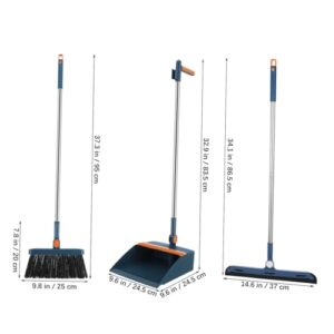 BUTIFULSIC 1 Set Folding Broom Set Dustpan Stand up Broom Cleaning Mop Push Broom Heavy Duty Floor Sweeper Broom with Dust Pan Angle Broom Foldable Broom Dust Pan Broom Blue Plastic