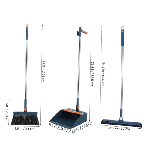 BUTIFULSIC 1 Set Folding Broom Set Dustpan Stand up Broom Cleaning Mop Push Broom Heavy Duty Floor Sweeper Broom with Dust Pan Angle Broom Foldable Broom Dust Pan Broom Blue Plastic