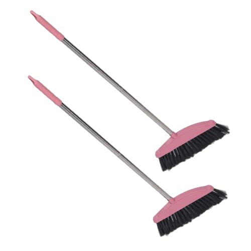 WHAMVOX 2pcs Stainless Steel Broom Garage Broom Soft Broom Garbage Broom Floor Cleaning Broom Indoor Outdoor Broom Room Cleaning Broom Long Handled Broom Large Broom Brooms Plastic Pink