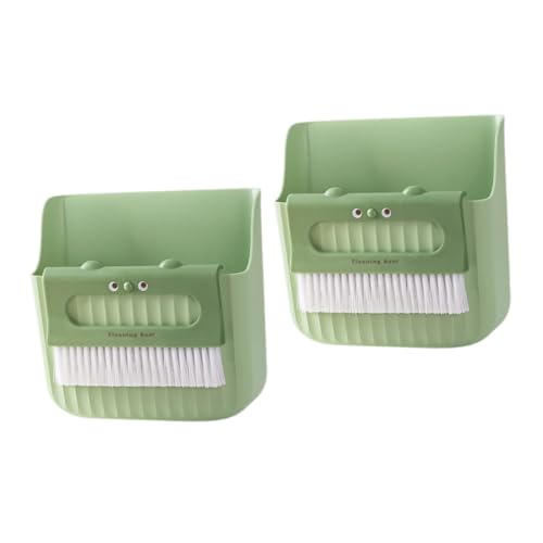 Levemolo 2 Sets Mini Broom Set Whisk Brooms Dustpan Mini Brush Trash Bin Brush Grubber Cleaning Brush Trashcans Garbage Pail Brushes Hair Broom Desktop Cleaning Broom Green Plastic