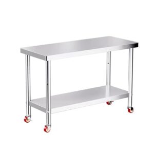 stainless steel work table with wheels, food prep work table with adjustable under shelf for restaurant home outdoor(100x60cm/39.3x23.6in)