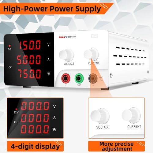 Lab DC Power Supply, Adjustable 150V 5A, USB Digital Source Stabilized Current 750W Voltage Regulator