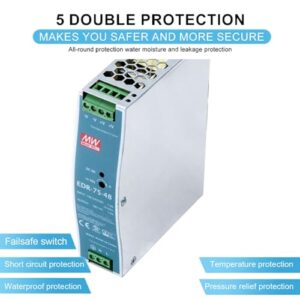 DineDeck EDR-75-48 48V 1.6A 76.8W Industrial DIN Rail Power Supply, High Efficiency 88.5%, UL 508 Certified, for Factory Automation, Semiconductor Equipment, Industrial Control Systems, Mechatronics