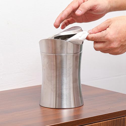 Outanaya Mini Covered Desktop Trash Can Tiny Tabletop Wastebasket Stainless Steel Small Garbage Bin for Bathroom Office Kitchen Desk Car Easy to Clean