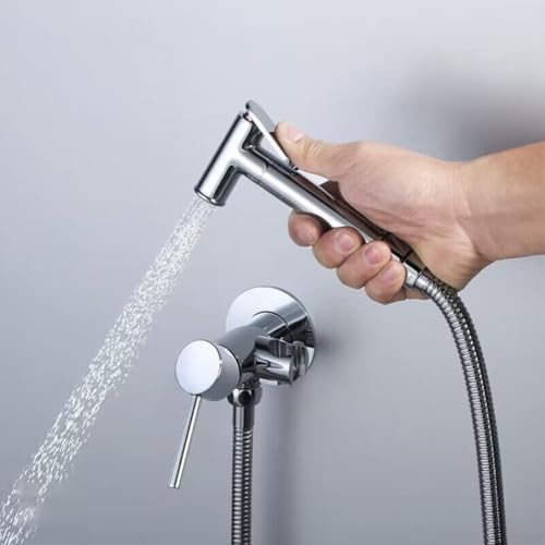 Hot and Cold Bidet Sprayer Set, Black Handheld Bidet Sprayer for Toilet, Stainless Steel Jet Sprayer, Water Pressure Adjustable Bidet Faucet for Diaper-Cleaning/Feminine-Washing, Matte Black(Chrome)