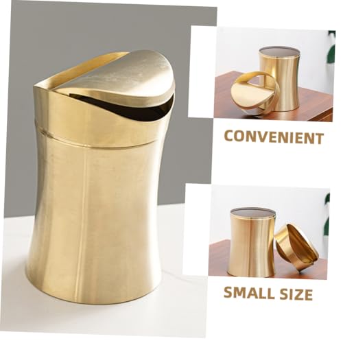 CHILDWEET Stainless Steel Trash Can Tiny Waste Basket Small Trash Can Kitchen Trash Can Desktop Waste Container Sundries Storage Basket Countertop Trash Can Tiny Garbage Bin Golden