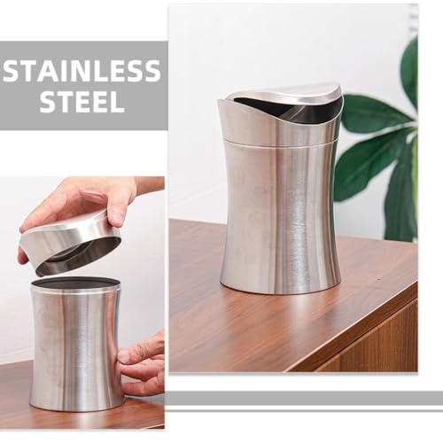 Outanaya Mini Covered Desktop Trash Can Tiny Tabletop Wastebasket Stainless Steel Small Garbage Bin for Bathroom Office Kitchen Desk Car Easy to Clean