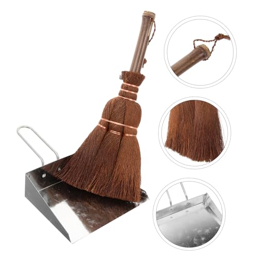 Healeved 1 Set Pet Cleaning Tool Desktop Waste Cleaning Tool Litter Scooper and Duster Desktop Dust Cleaner Outdoor Dustpan Mini Cleaning Broom Pet Cage Cleaning Tool Stainless Steel Brown