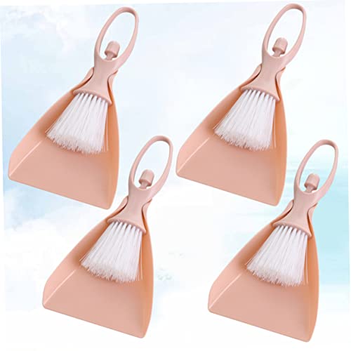 COLLBATH 4 Sets Household Supplies Mini Broom and Dustpan Set Portable Cleaning Set Whisk Brooms Cleaning Brushes Gadget Cleaning Utensils Lecrueset Pans Desktop Cleaner Cleaning Tools Pink